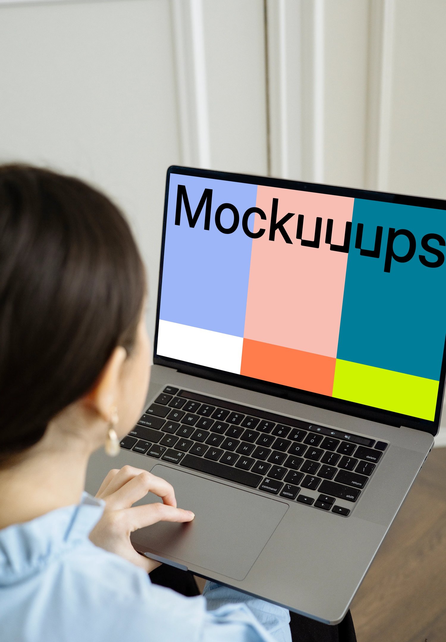 Laptop mockup in use by a lady - Mockuuups Studio