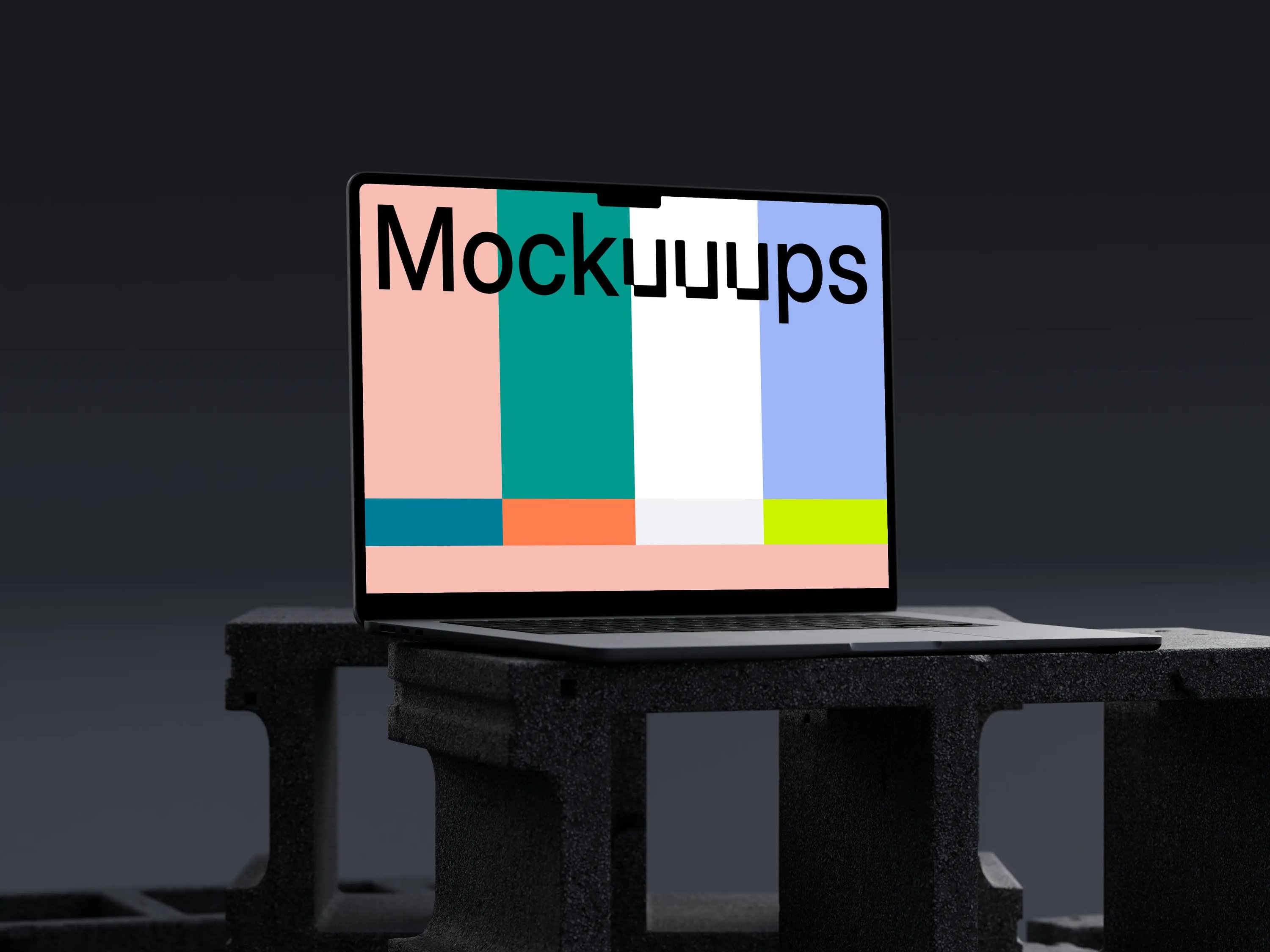 MacBook Pro mockup on concrete blocks - Mockuuups Studio