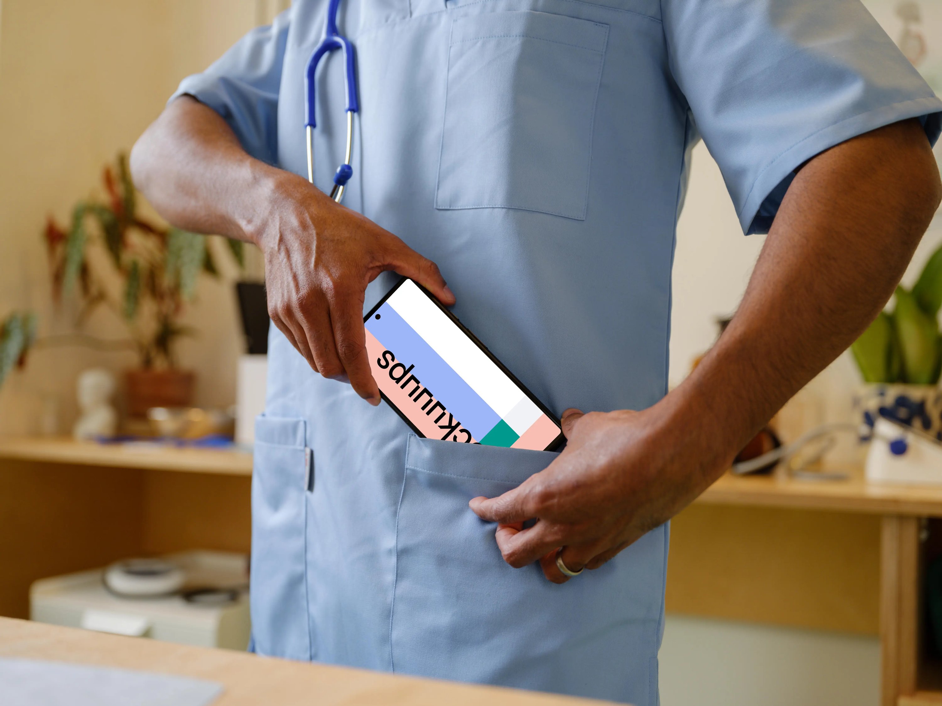 Doctor taking phone to the pocket - Mockuuups Studio