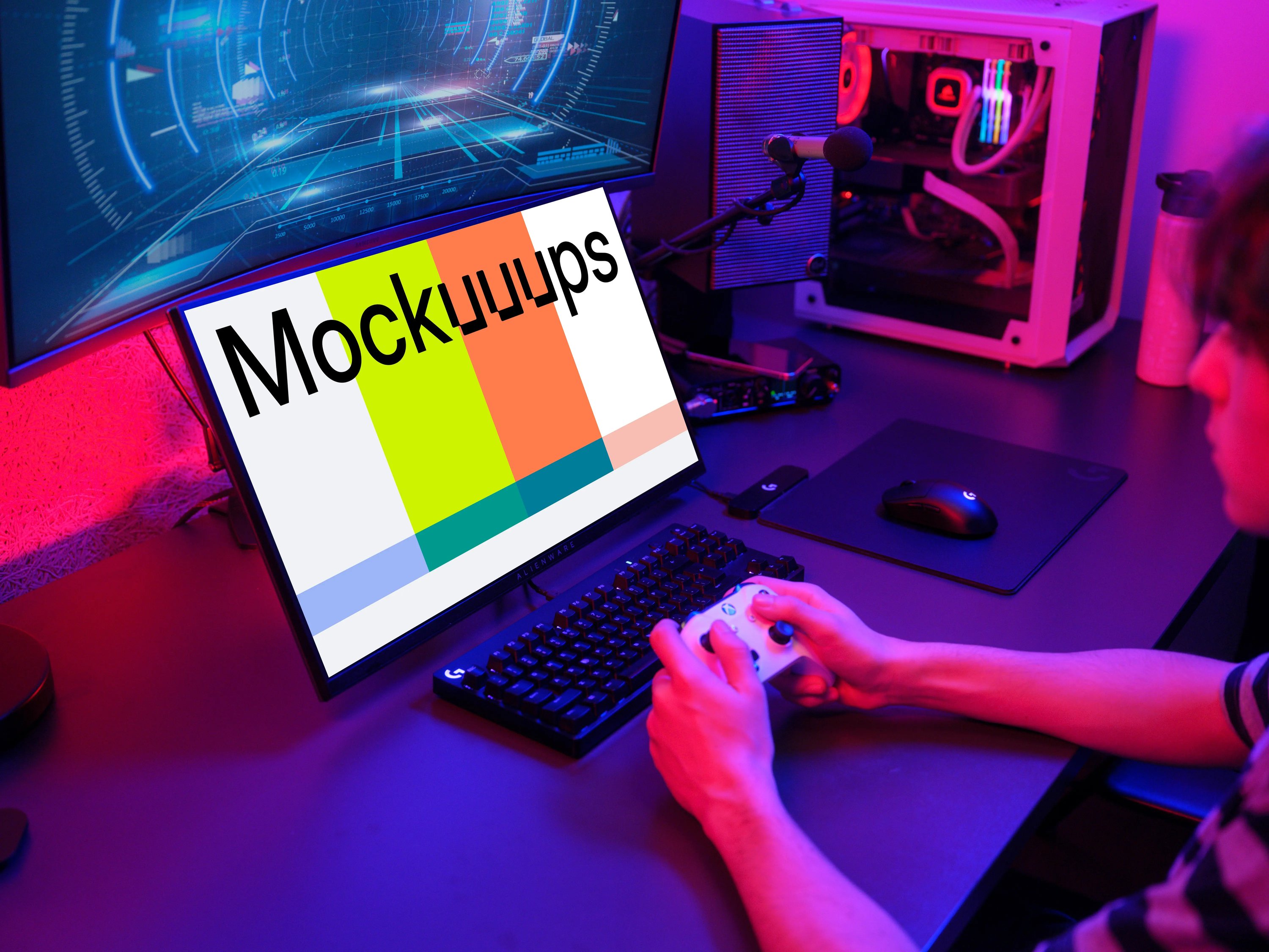 Gaming display mockup with RGB lighting - Mockuuups Studio