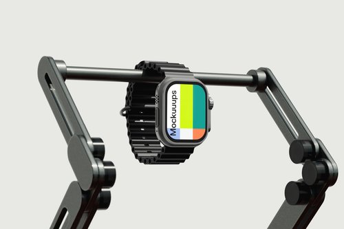 Apple Watch Ultra mockup on mechanical arm - Mockuuups Studio