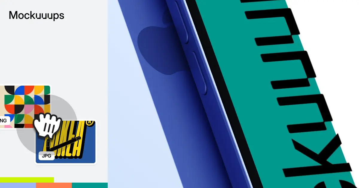 Ultramarine iPhone 16 mockup on geometric shapes - Mockuuups Studio